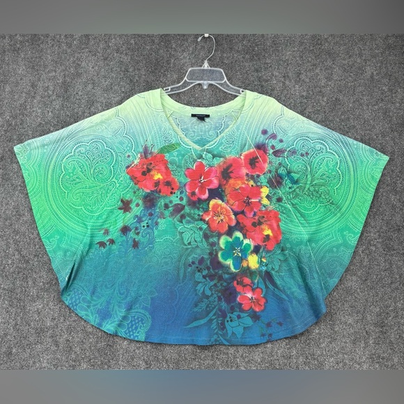 Westbound | Tops | Westbound Colorful Flower Top Bat Wing Sleeves ...